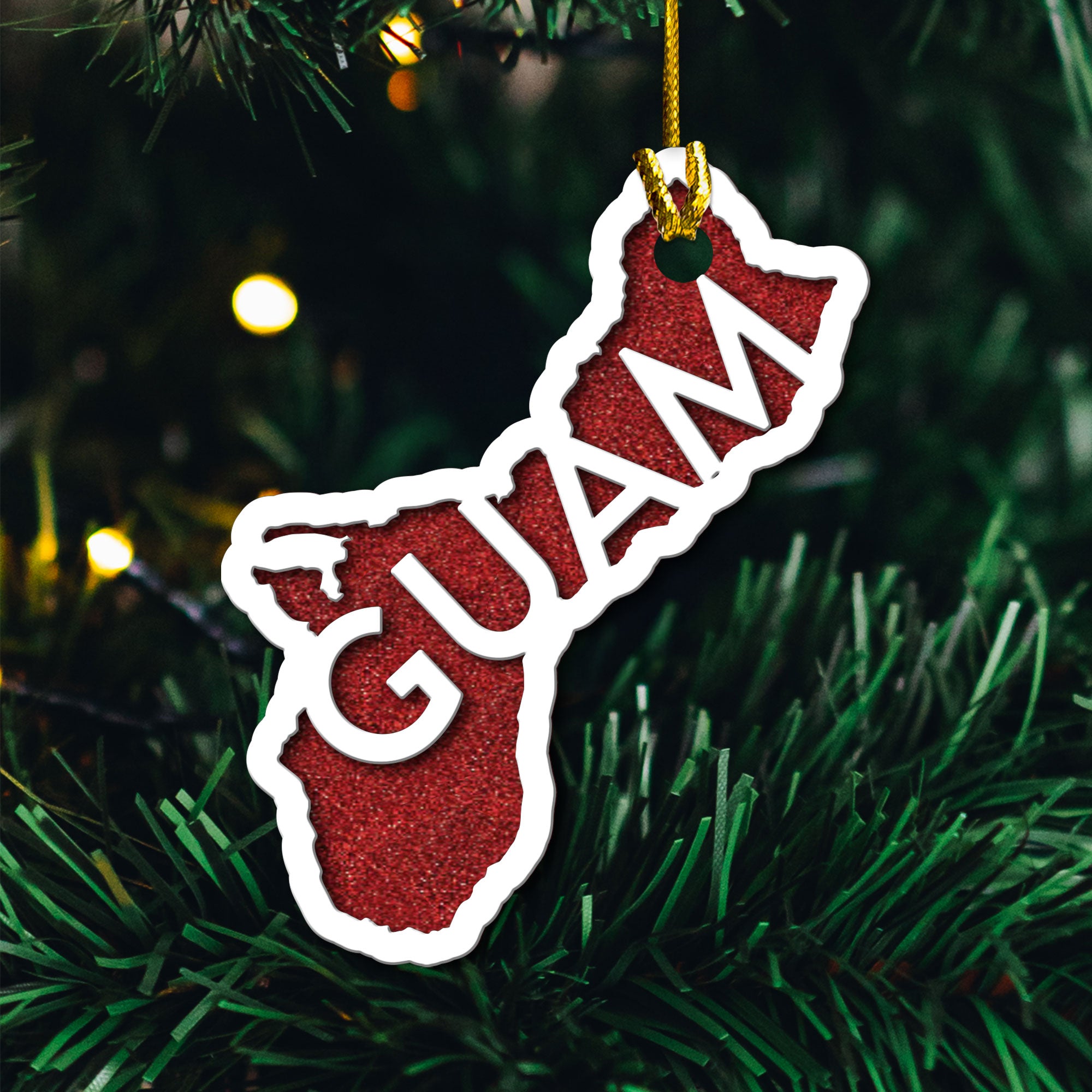 Shape of Guam CNMI 2-Layer Glitter Wood Ornament – Island Life